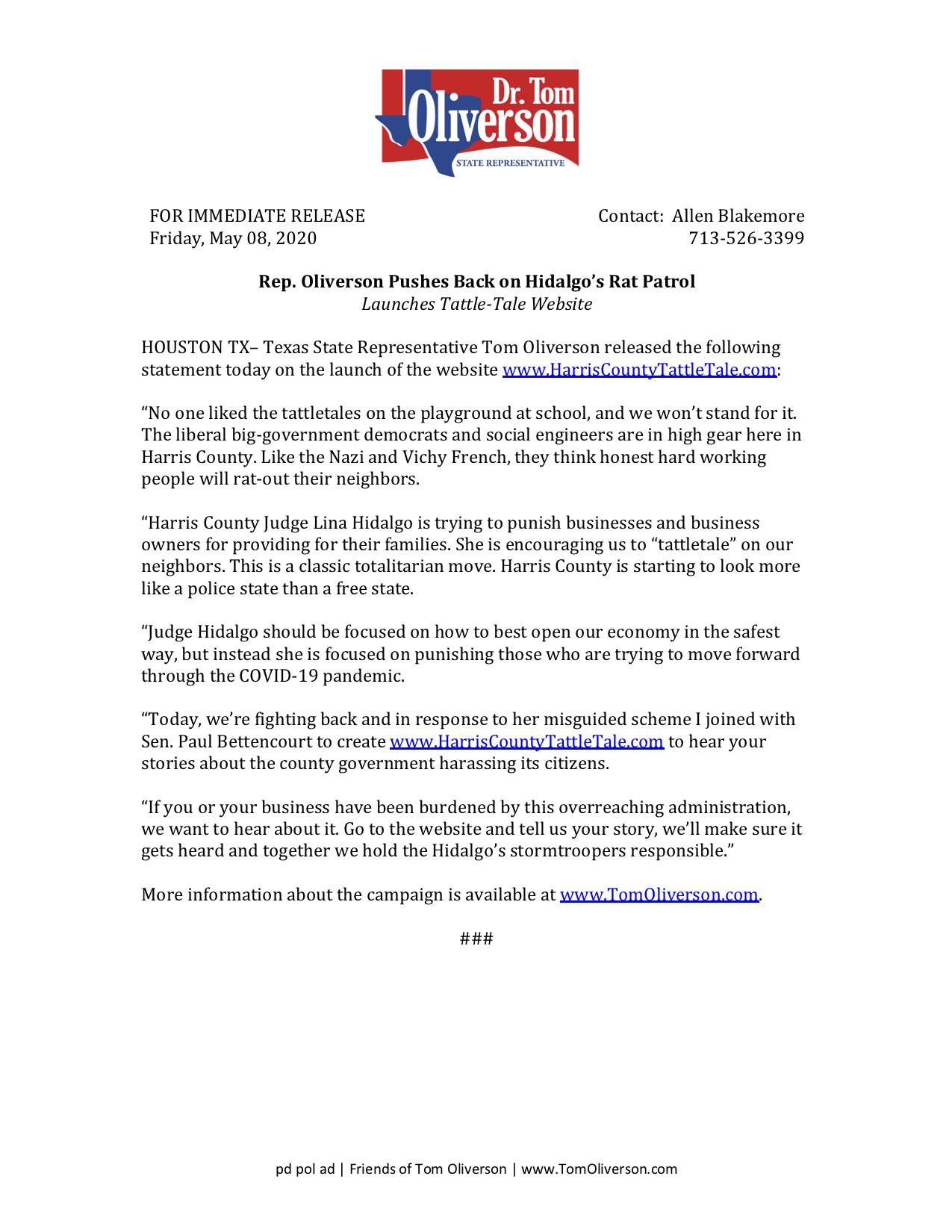 Rep. Oliverson Pushes Back on Hidalgo’s Rat Patrol – Launches Tattle ...